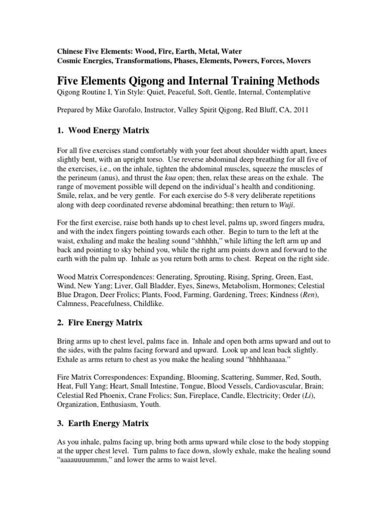 Five Elements Qigong Set I | PDF