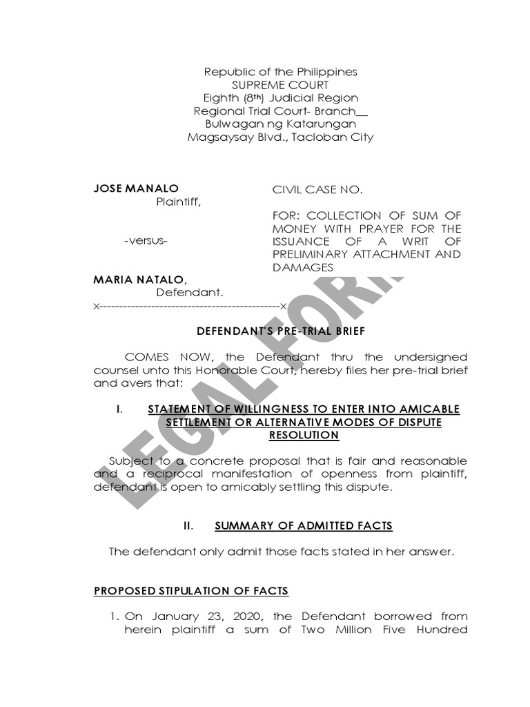 Defendant's Pre-Trial Brief Summary | PDF | Discovery (Law) | Justice