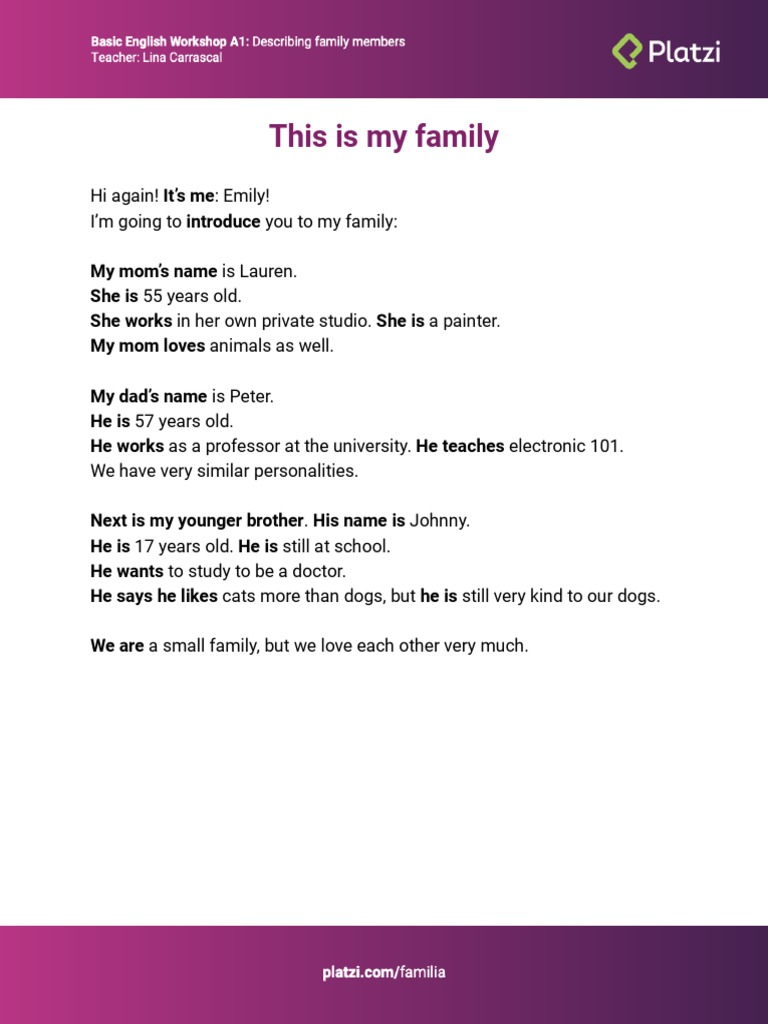 Meet My Family: Emily's Introduction | PDF