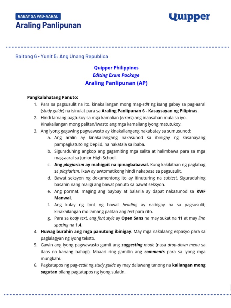 [Jacinth Gallego] AP MELC Editing Exam | PDF