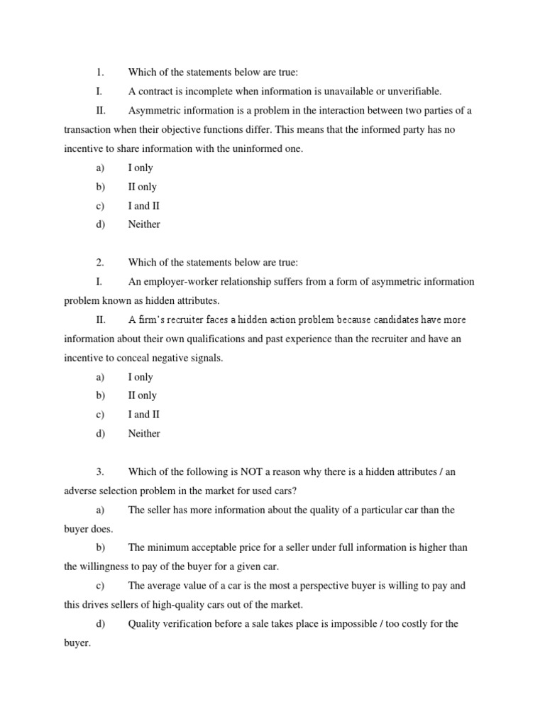 Microeconomics - Problem Set 4 | PDF | Loans | Adverse Selection