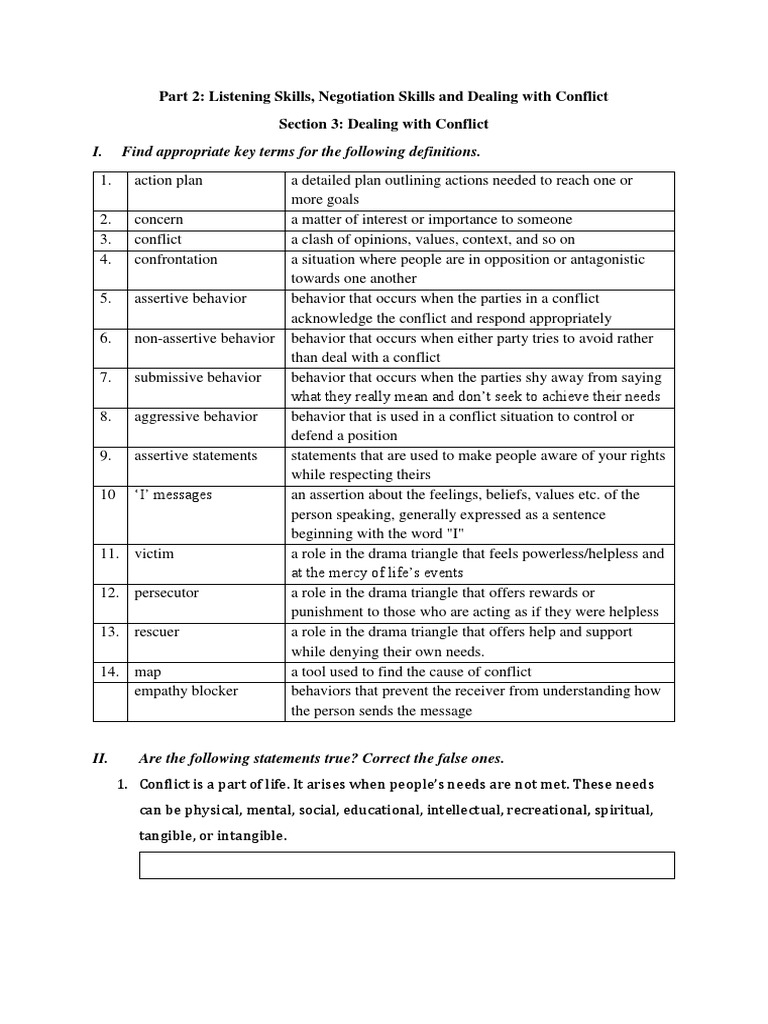 Dealing With Conflict - Worksheet | PDF | Psychology | Psychological ...