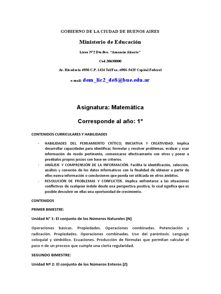 Programa Matemática 1° Liceo 2 | PDF | Ecuaciones | Matemáticas