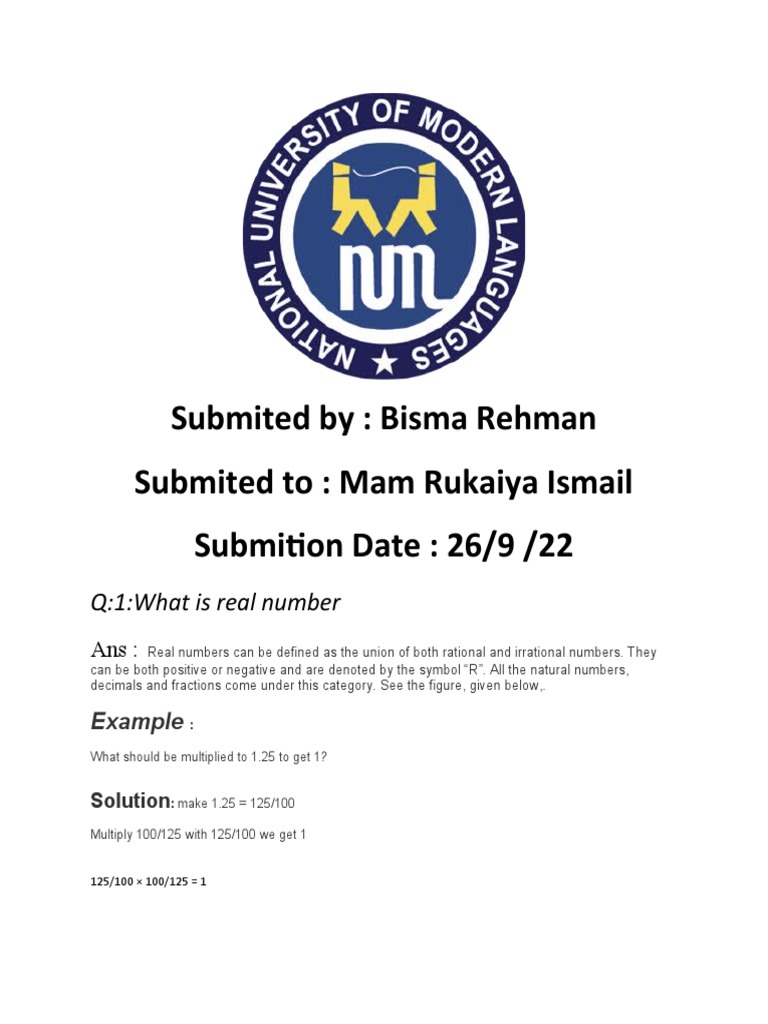 Real Number Assignment | Pdf | Numbers | Rational Number