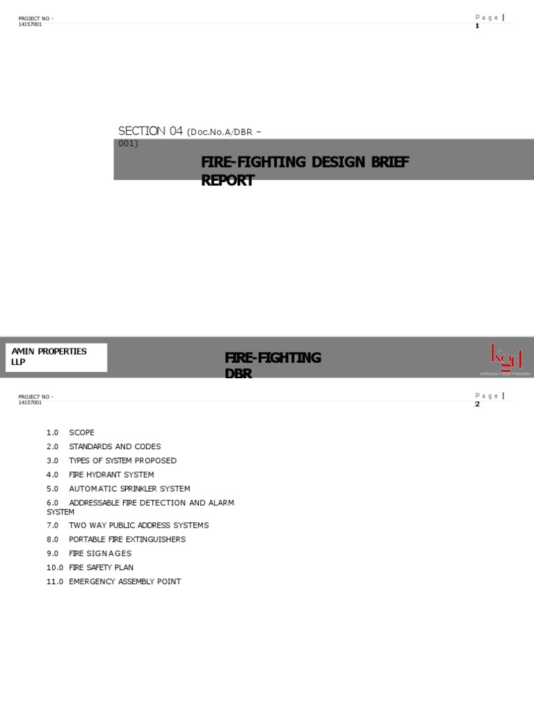 Fire Fighting Design Brief Report | PDF | Fire Sprinkler System ...