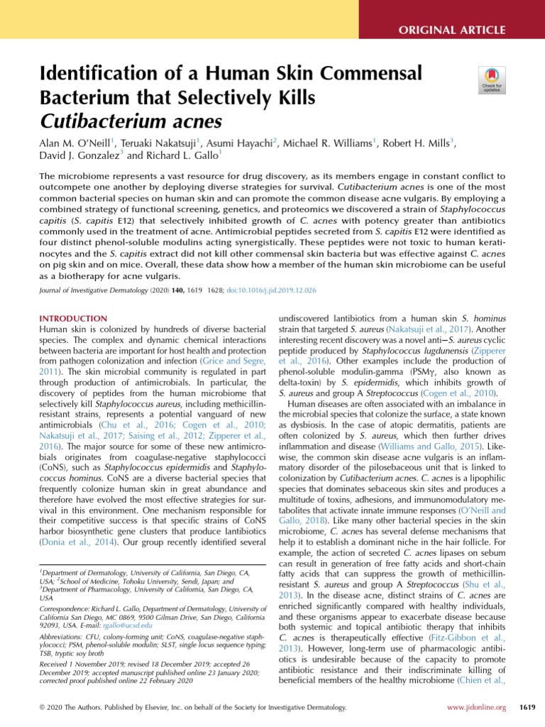 Identificationofa Human Skin Commensal Bacteriumthat Selectively Kill | PDF | Staphylococcus ...