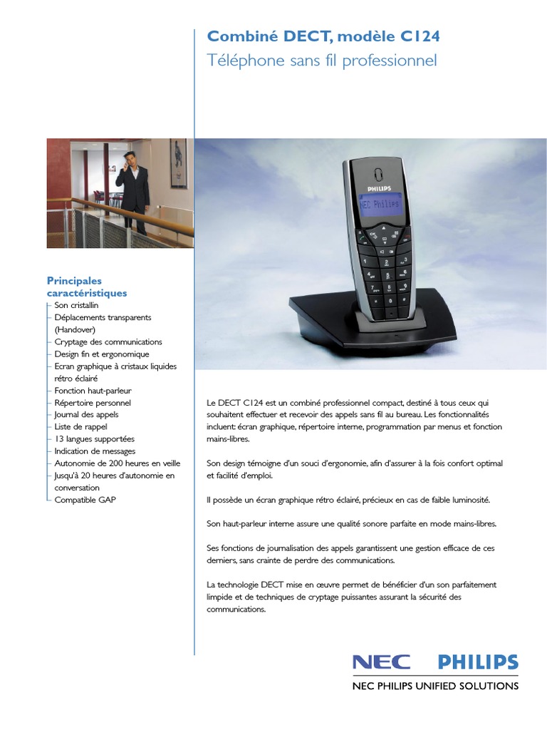 Combiné DECT C124 : Téléphone sans fil professionnel | PDF | Écran à ...