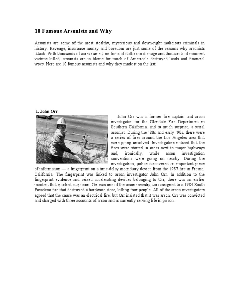 10 Famous Arsonists and Why | PDF | Arson | Crime & Violence