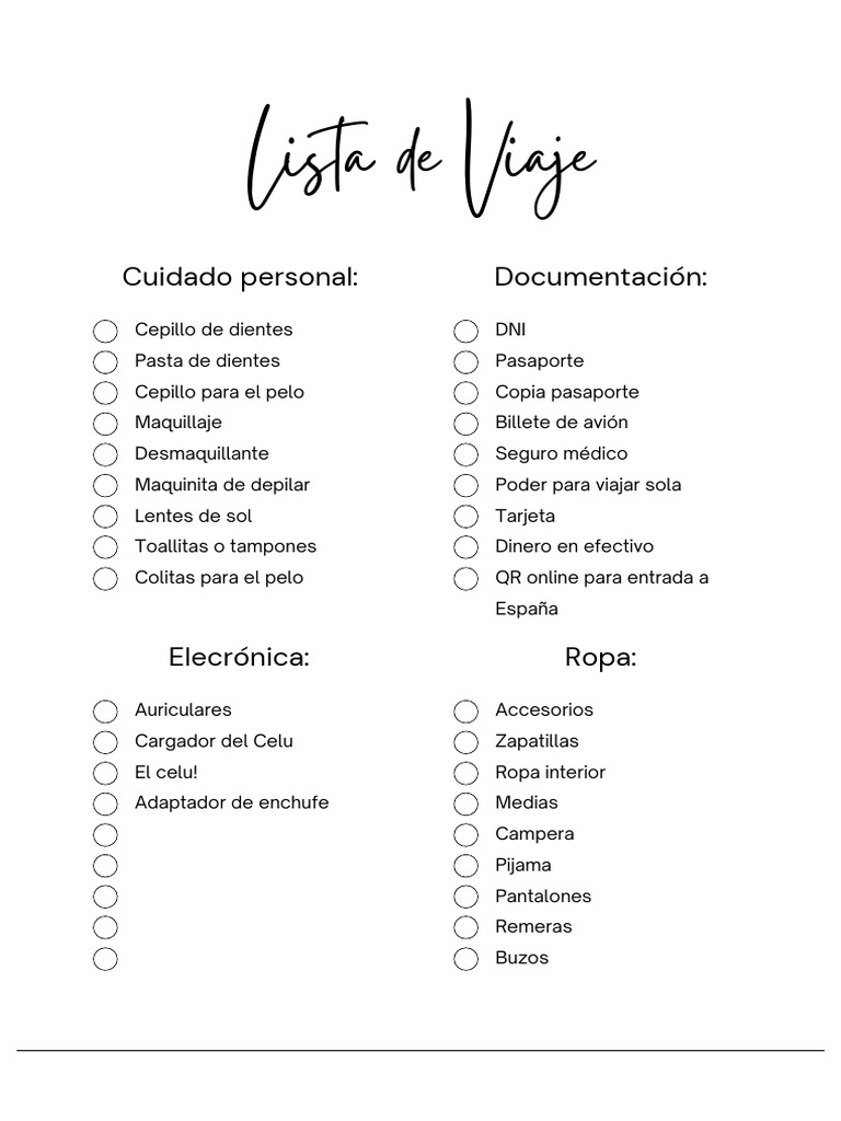 Lista De Viaje Beige Y Minimalista Pdf