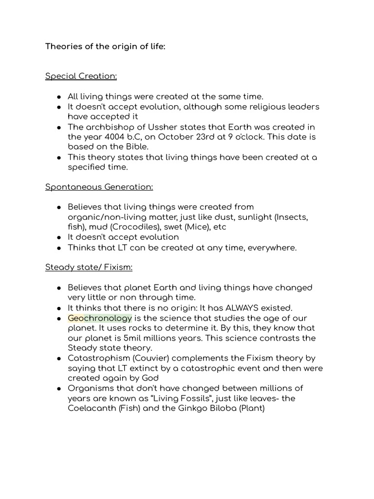 Theories on the Origin of Life Explained | PDF