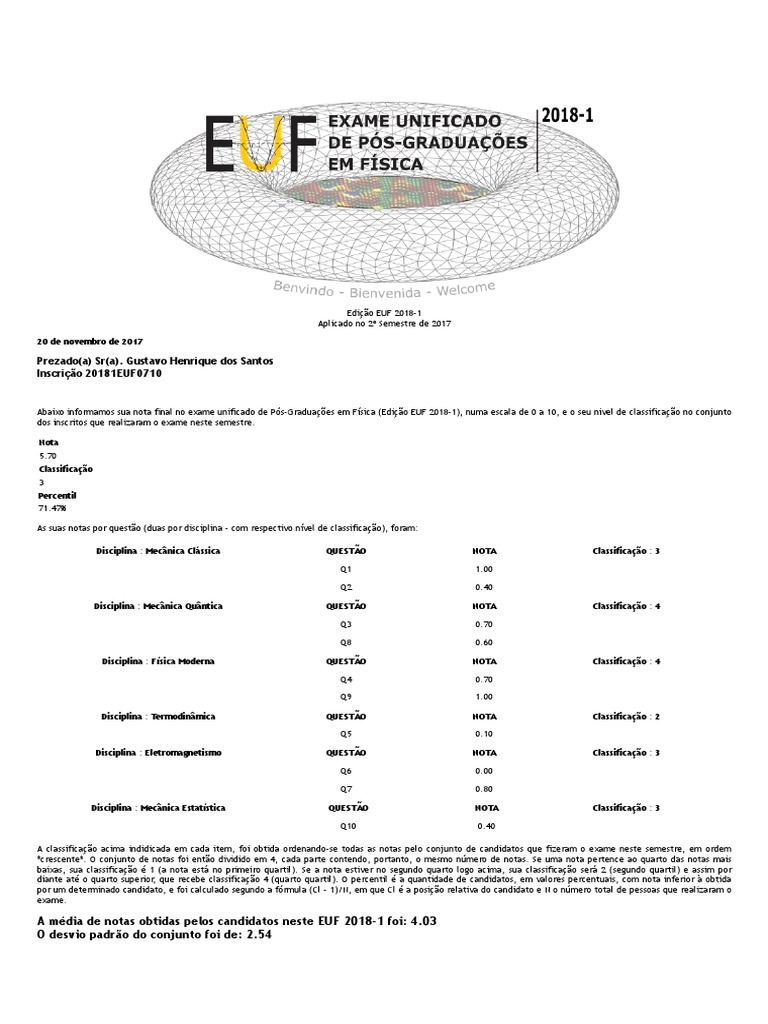 Nota EUF Gustavo H Santos | PDF | Ciências Físicas | Física