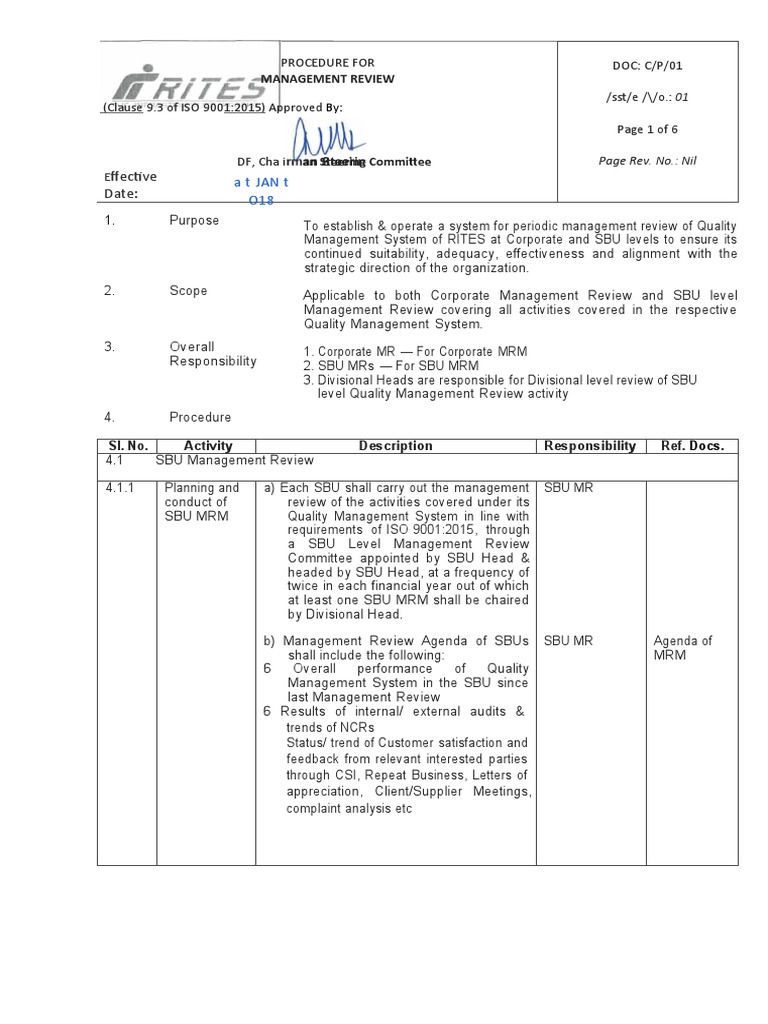 Procedure For Management Review | PDF | Quality Management | Iso 9000