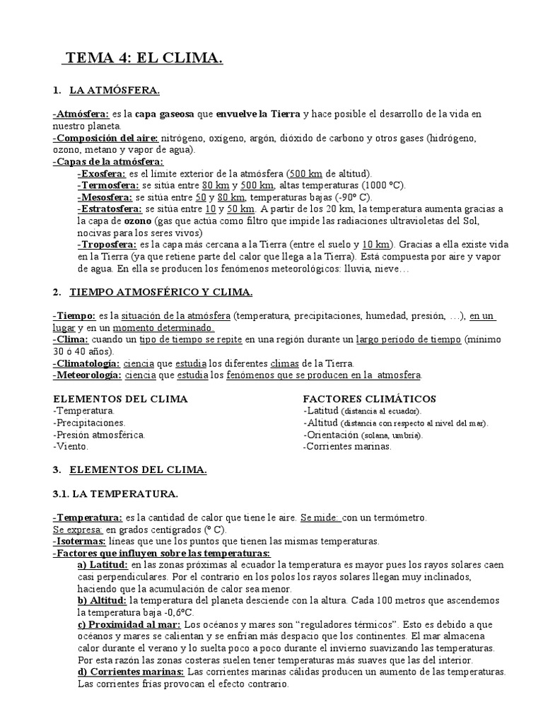 TEMA 4. El Clima | PDF | Atmósfera | Vapor de agua