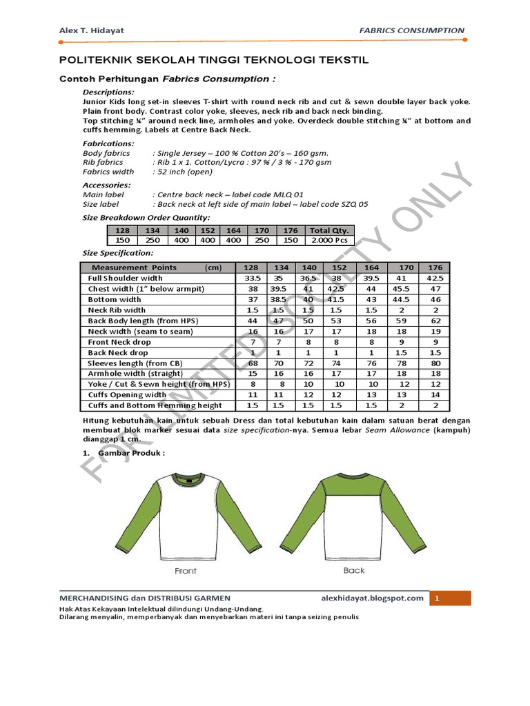 Contoh Perhitungan Fabrics Consumption-2 | PDF | Seam (Sewing) | Clothing