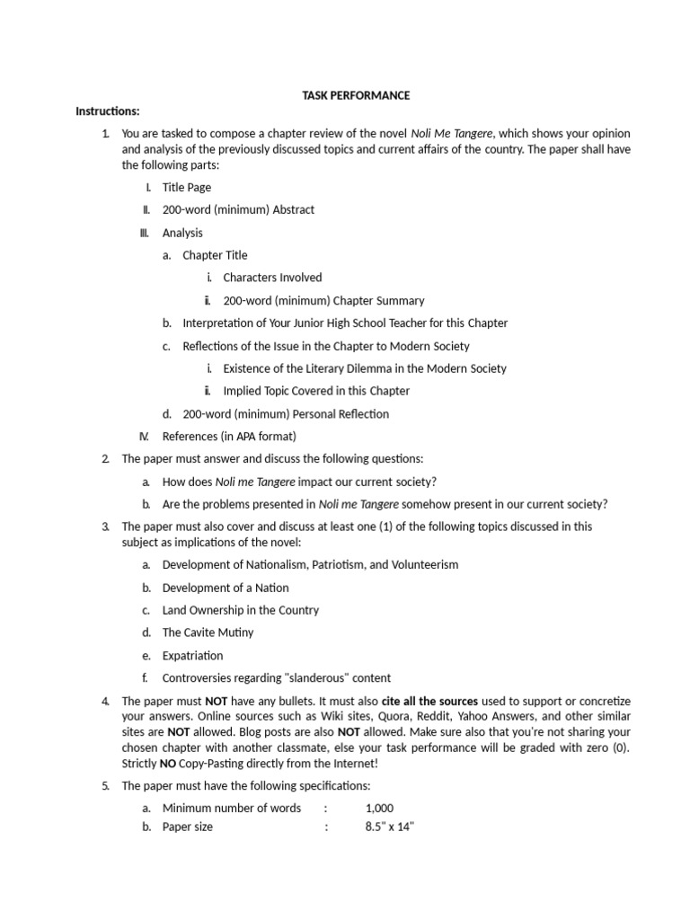 Task Performance Instructions | PDF