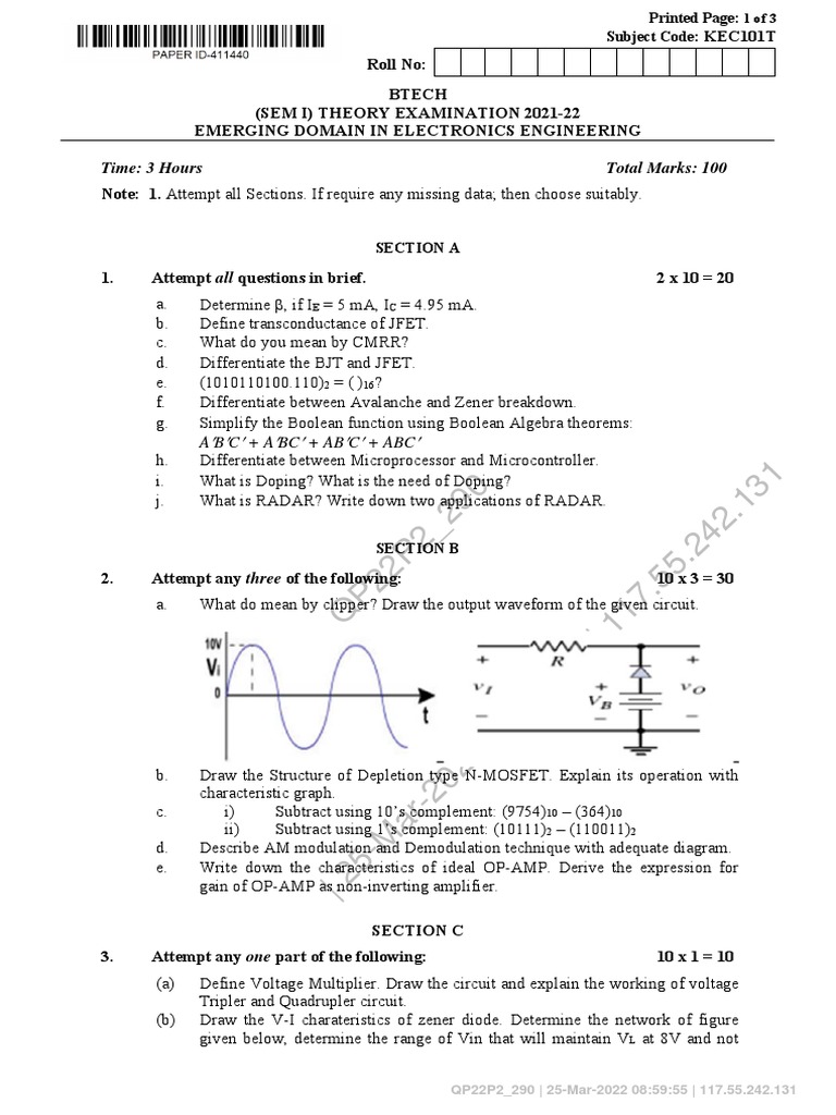 Emerging Electronics Engineering Exam Guide | PDF | Operational Amplifier | Amplifier
