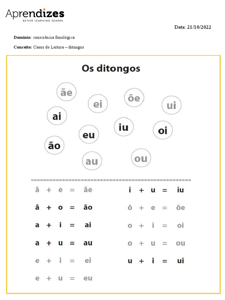 Ficheiro de Leitura - Ditongos | PDF