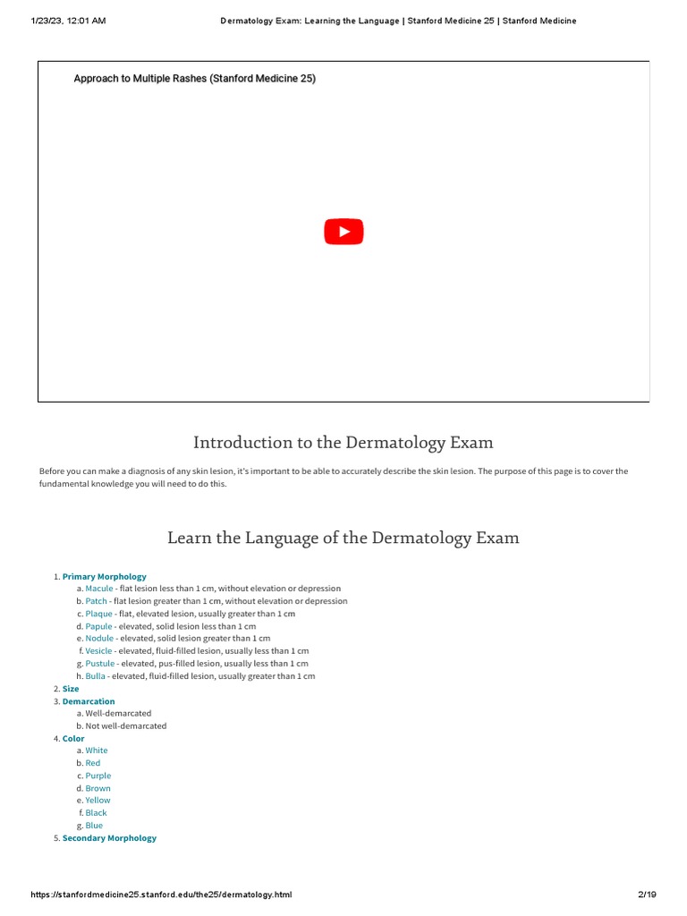 Stanford Medicine25 - Dermatology Exam - Learning The Language | PDF ...