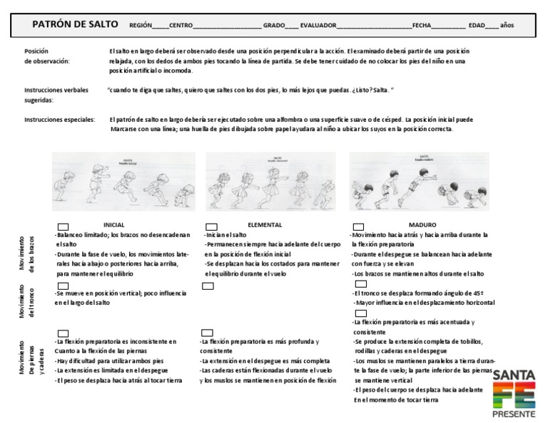 Tipos de saltos para niños y planilla | PDF