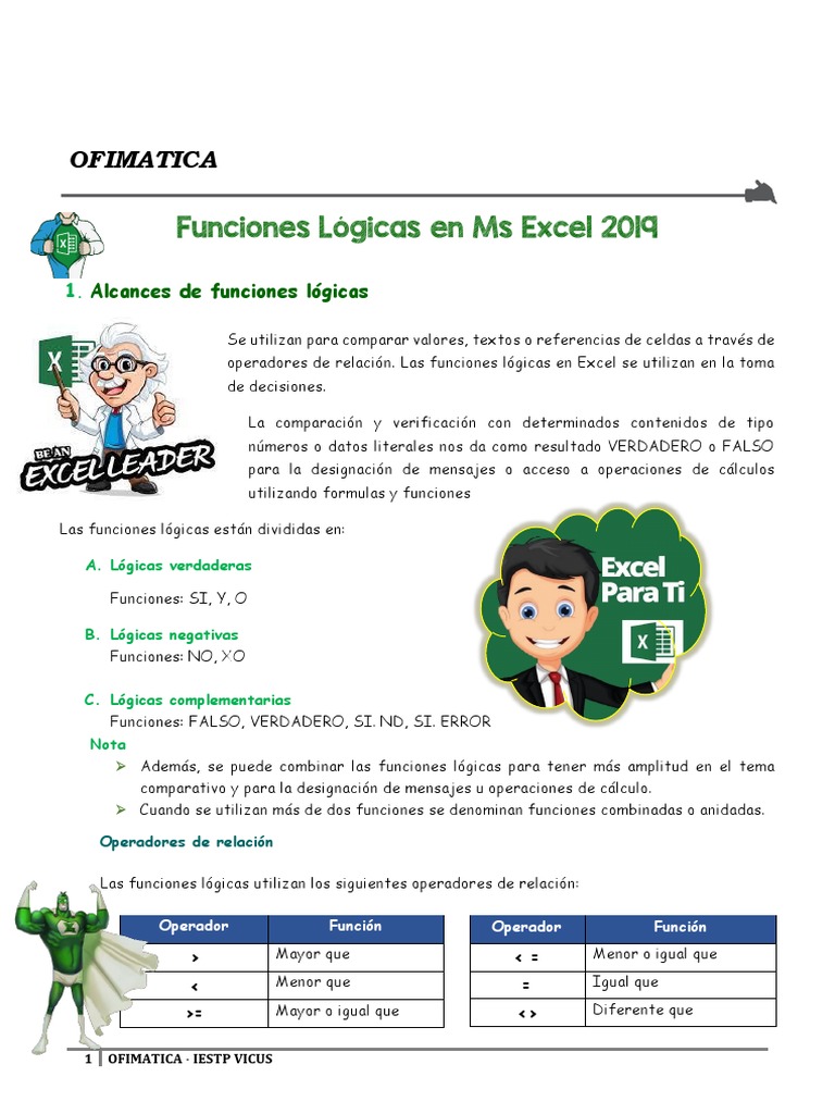 Funciones Lógicas en Excel 2019 | PDF | Microsoft Excel | Función ...