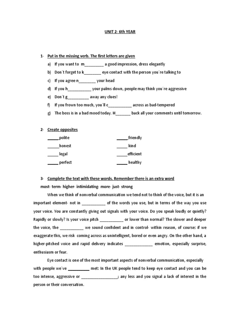 Test Unit 2 | PDF | Nonverbal Communication | Cognition