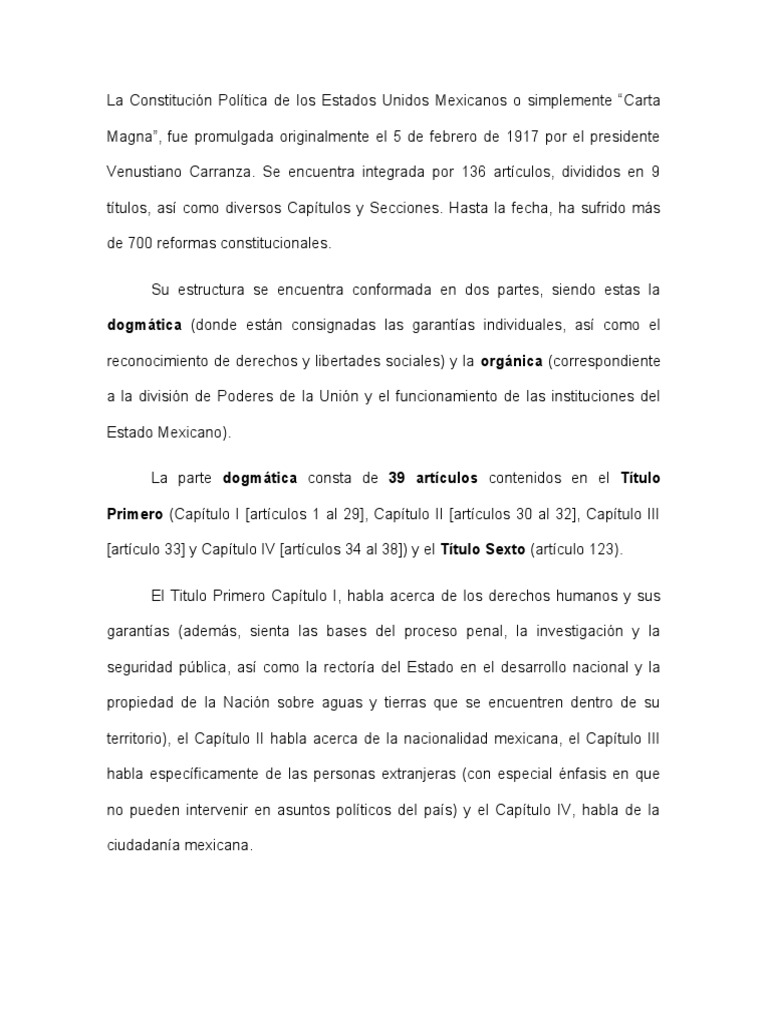 Partes De La Constitución Política De Los Estados Unidos Mexicanos