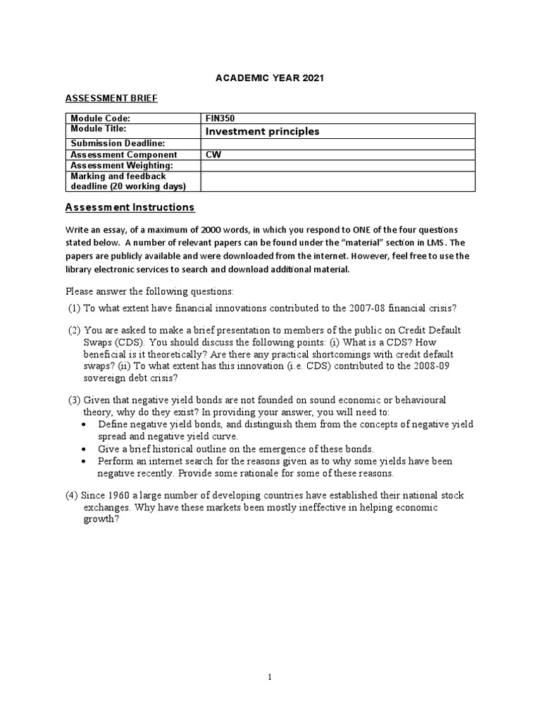 Assignment Brief AEP-2021 | PDF | Credit Default Swap | Debt