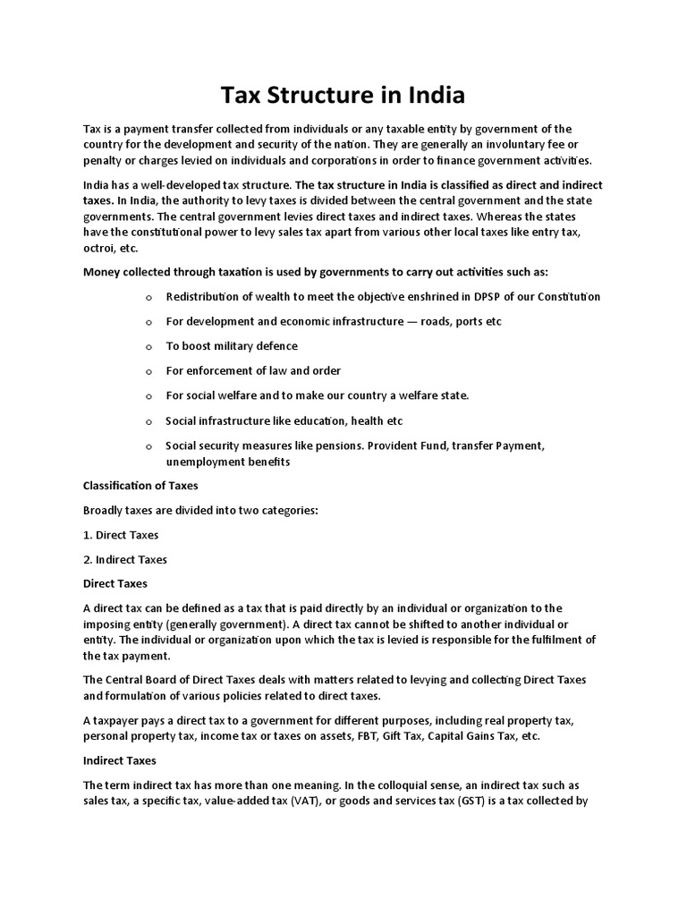 Tax Structure in India | PDF | Taxes | Indirect Tax