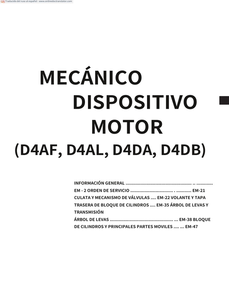 Mecánico Dispositivo Motor: (D4AF, D4AL, D4DA, D4DB) | PDF | Inyección ...
