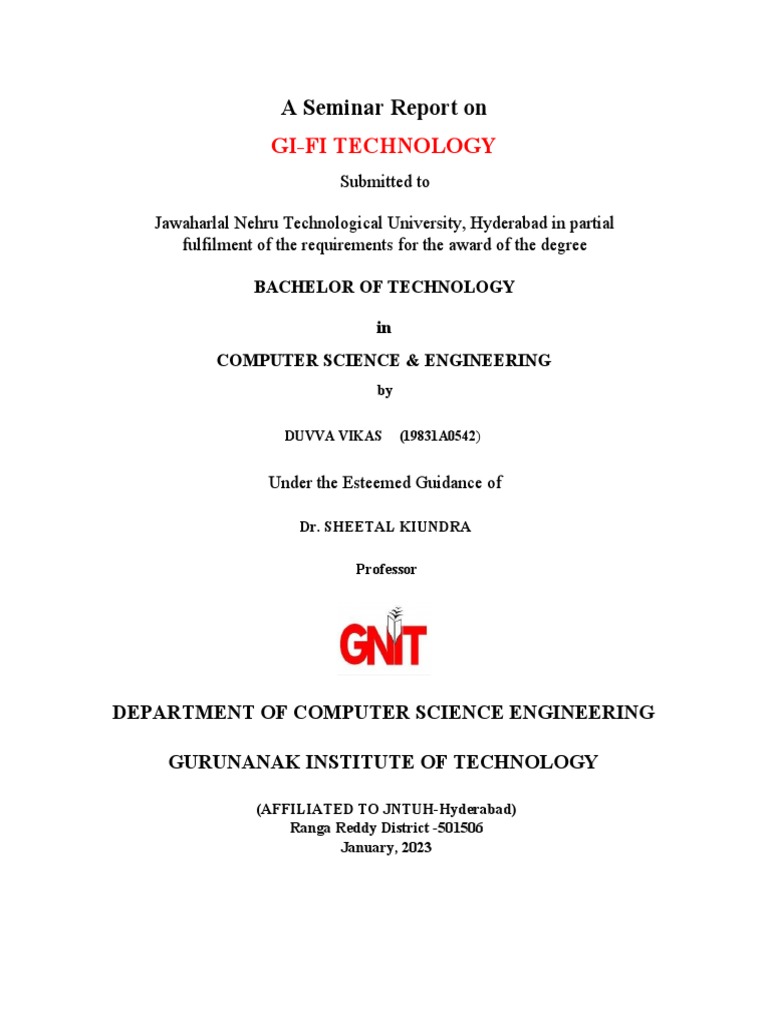 Gi-Fi Technology: A Seminar Report On | PDF | Computers | Technology & Engineering