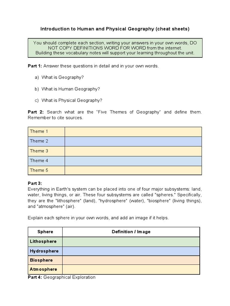 Geography Cheat Sheets Overview | PDF