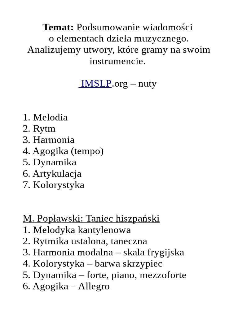 Elementy Dzieła Muzycznego Zapis | PDF