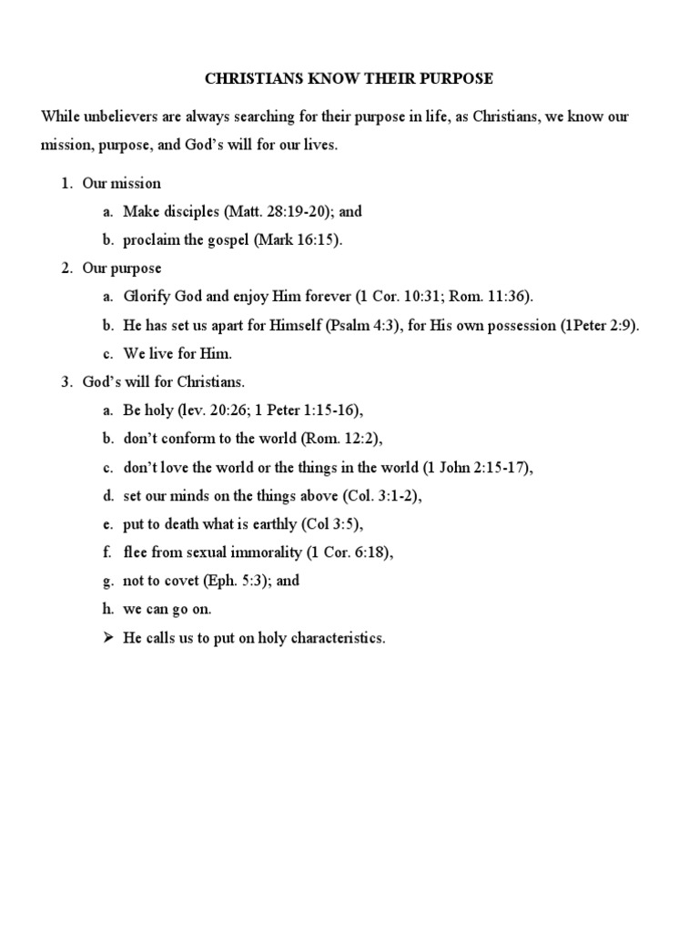 Christians Know Their Purpose PDF