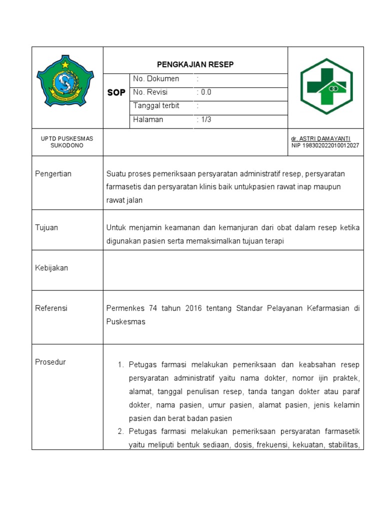 Sop Pengkajian Resep | PDF | Pengembangan Diri | Kesehatan Holistik