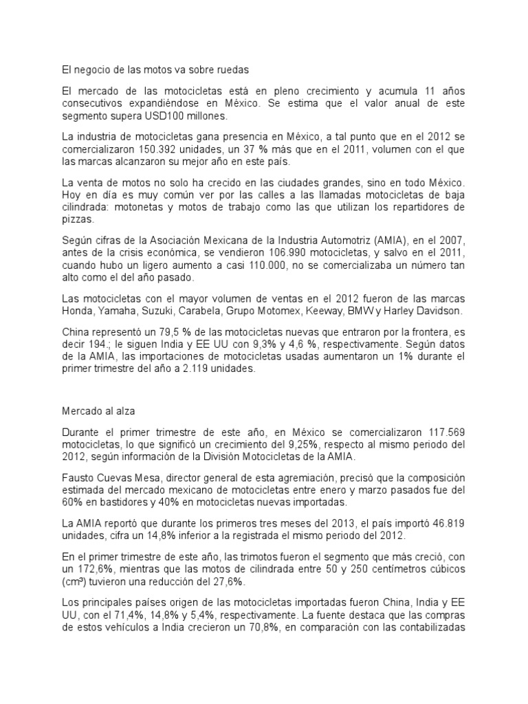 El Negocio de Las Motos Va Sobre Ruedas | PDF | México | Honda