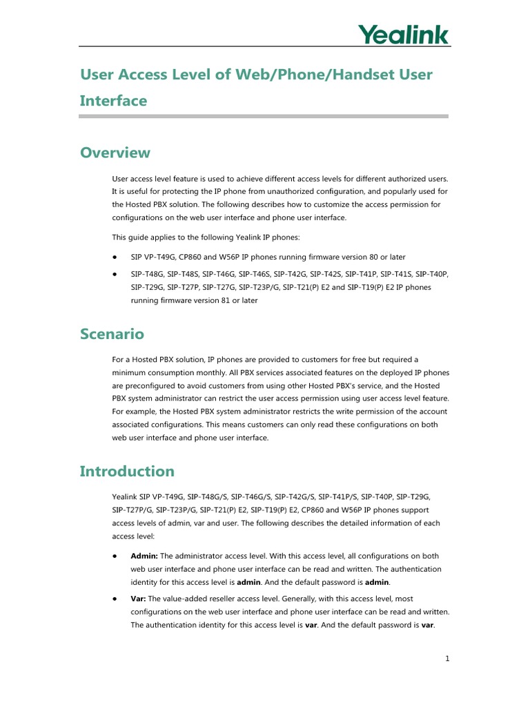 Yealink IP Phones Configuration Guide For User Access Level V81 20 ...