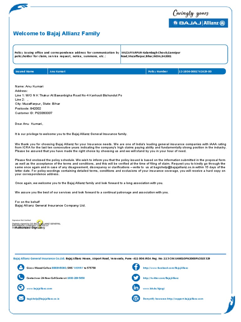 Welcome to Bajaj Allianz Two Wheeler Insurance | PDF