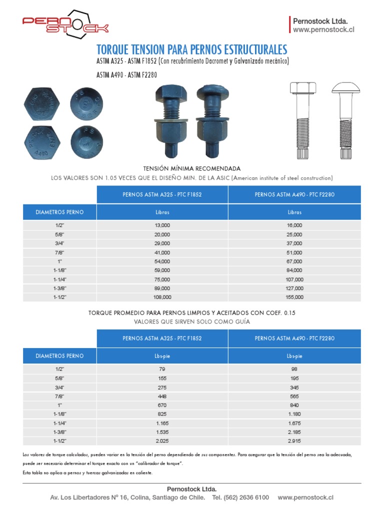 Torque y Tensión en Pernos Estructurales | PDF | Ingeniería mecánica