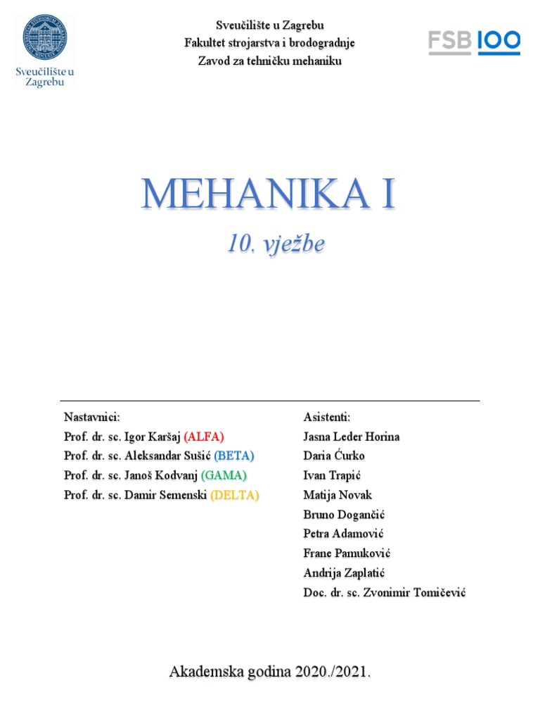 Mehanika I Vjezbe 10 | PDF