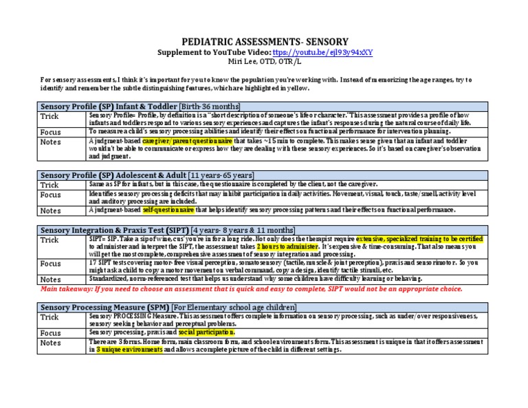 Sensory Assessment | PDF | Perception | Sensory Processing Disorder