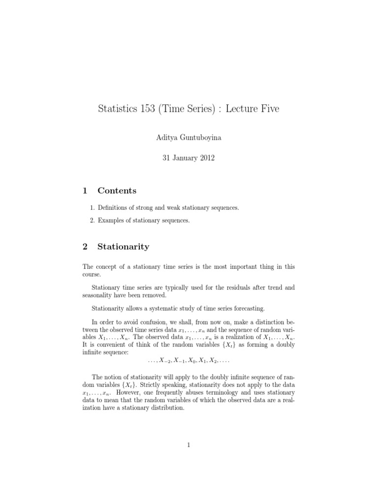 Spring 2012 Statistics 153 Lecture Five | PDF | Stationary Process | Variance