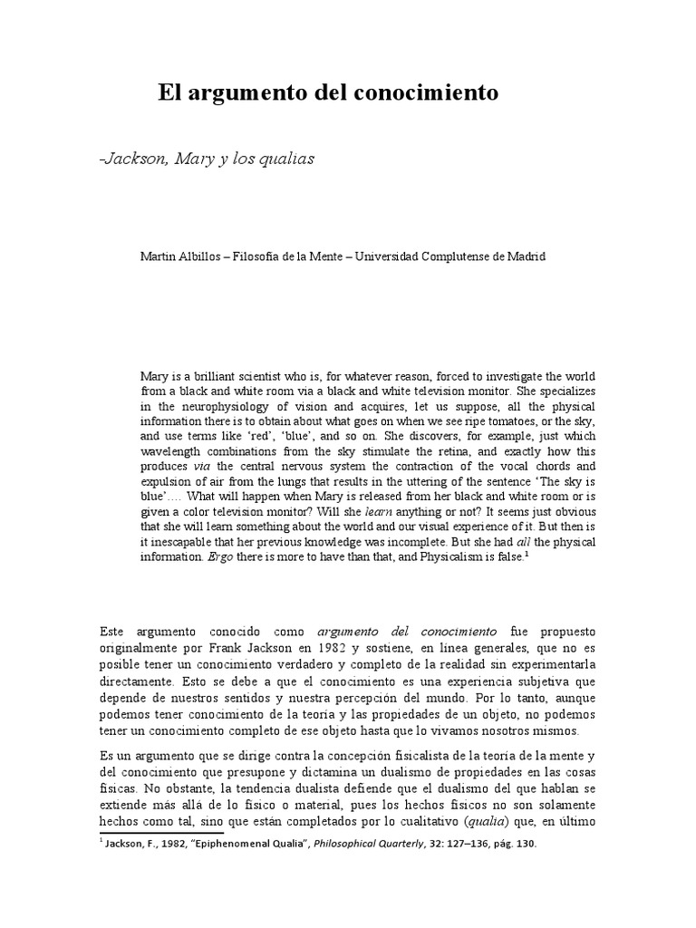 Martin Albillos - Argumento Del Conocimiento | PDF | Conocimiento | Experiencia