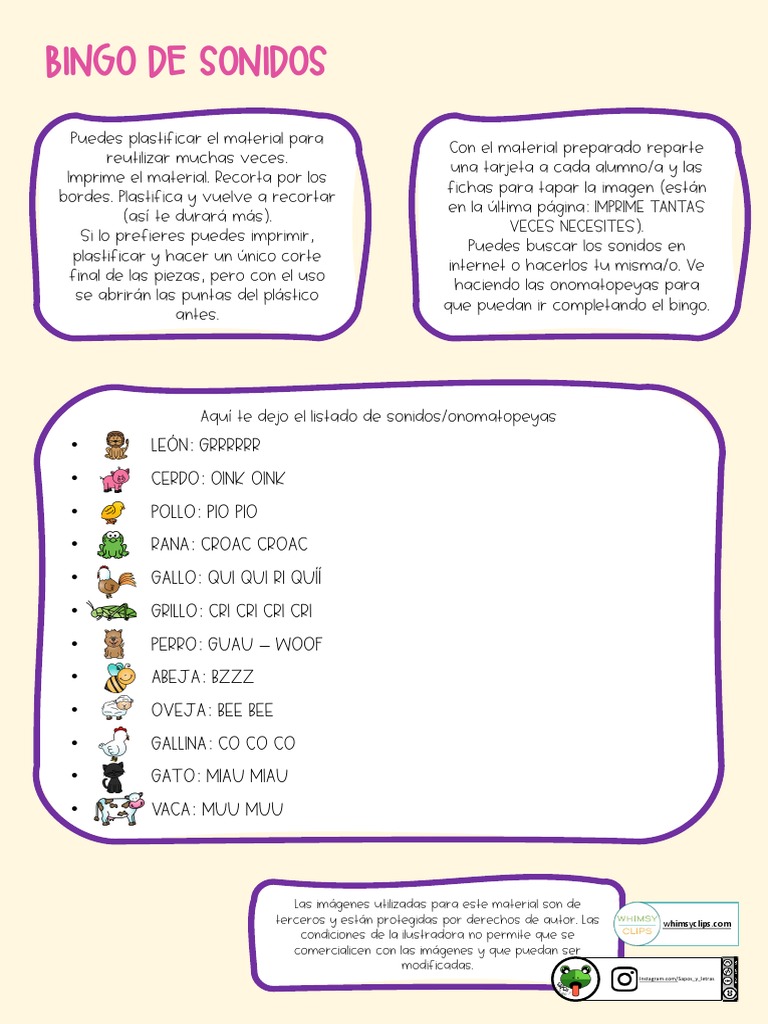 Bingo de Sonidos Infantil | PDF