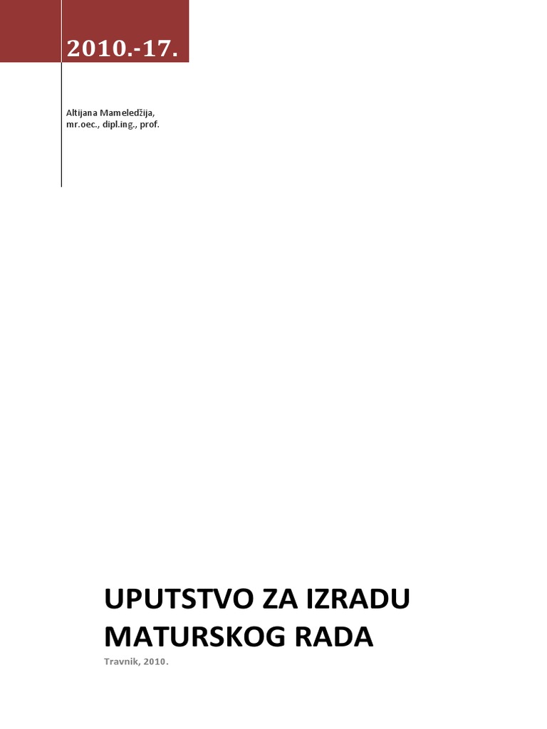 Metodološko Uputstvo Za Izradu Maturskog Rada | PDF