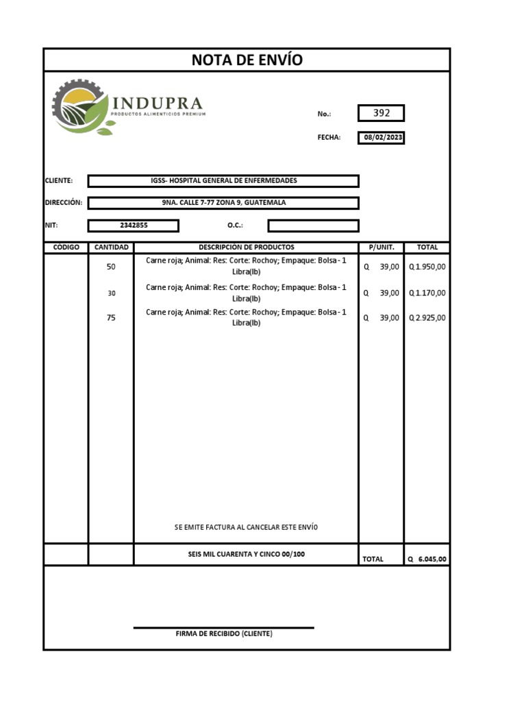 Nota de Envío | PDF