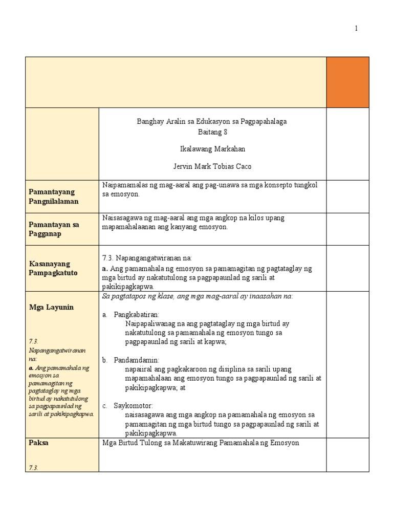 Final Lesson Plan Caco Without Highlight | PDF