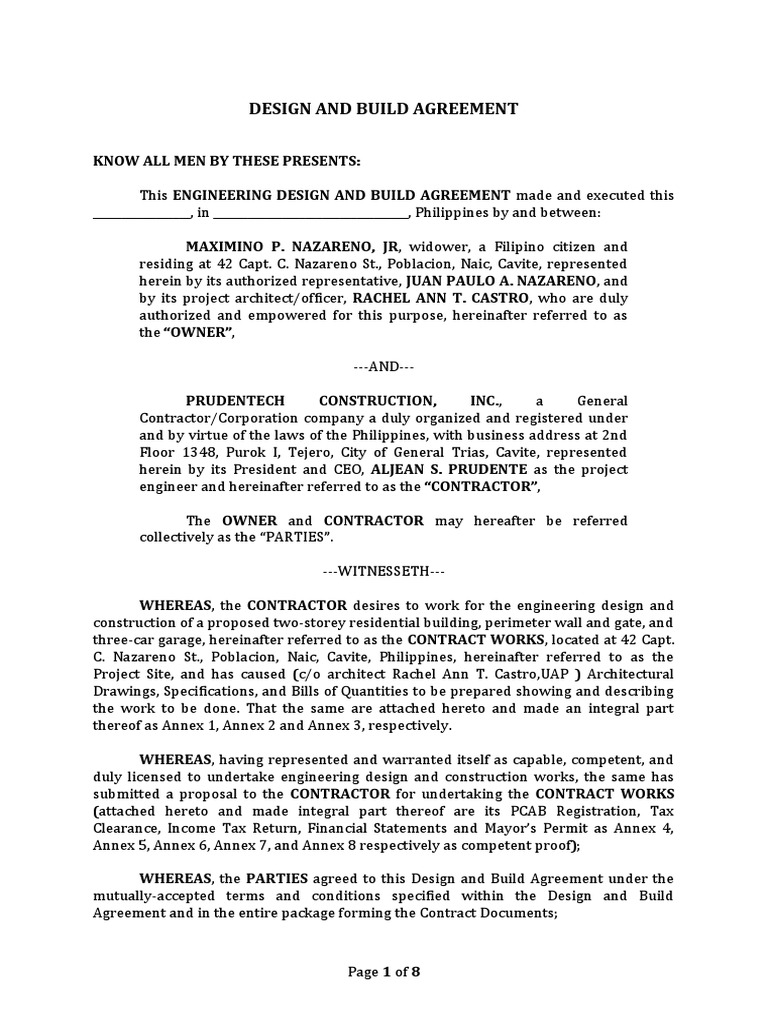 Design and Build Agreement for Residence | PDF | Employment | General ...