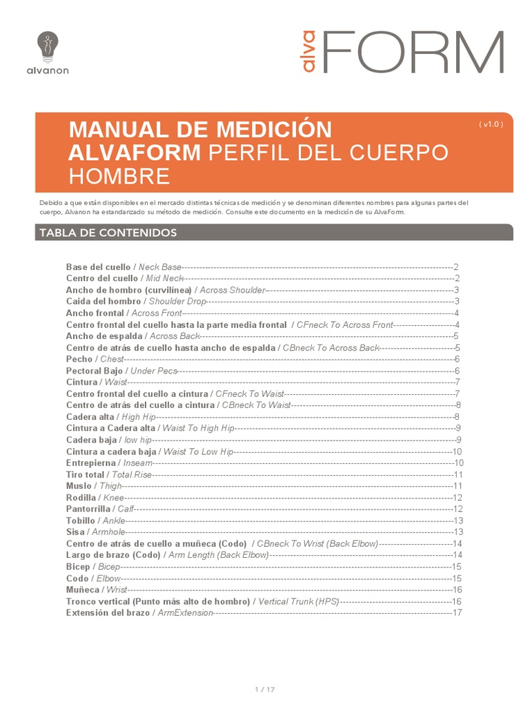 Manual de Medición AlvaForm Hombre | PDF