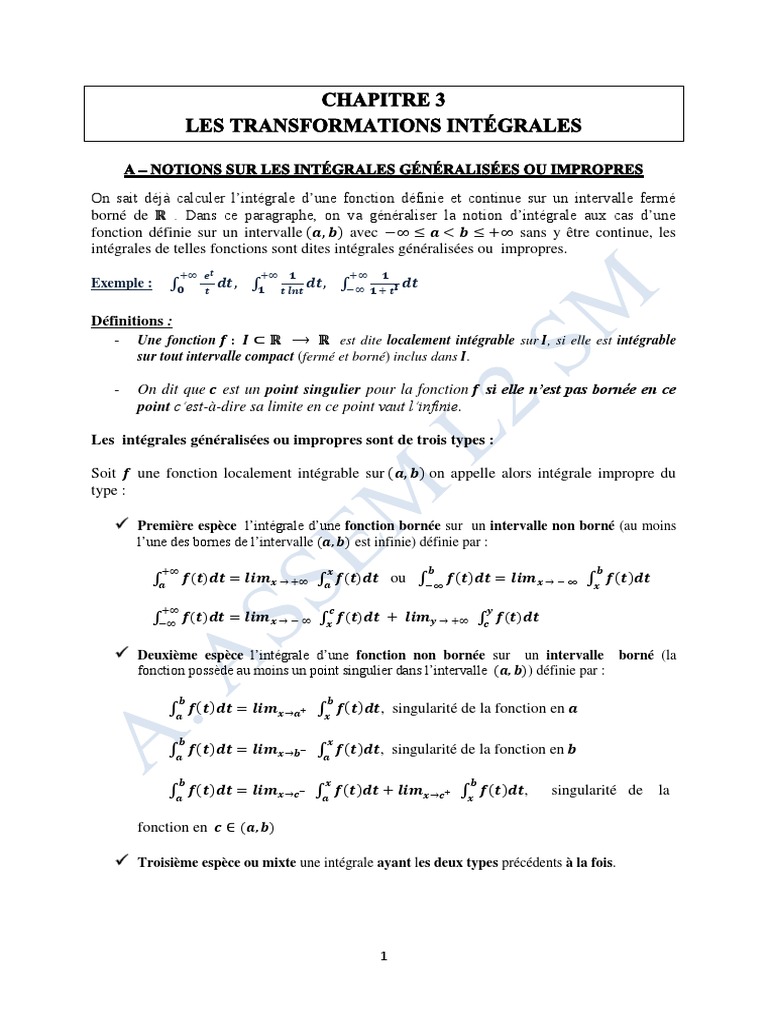 Intégrales Impropres : Types et Convergence | PDF | Intégral ...