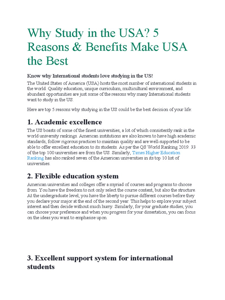 Why Study In The Usa Pdf International Student University